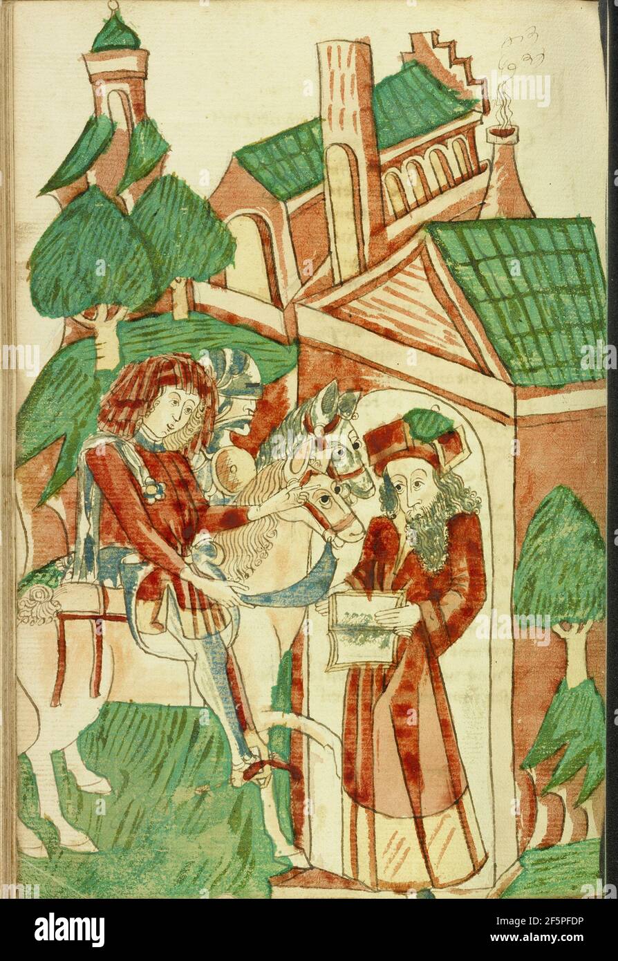 Two Horsemen of King Avenir before the Pagan Scholar Nachor Stock Photo ...