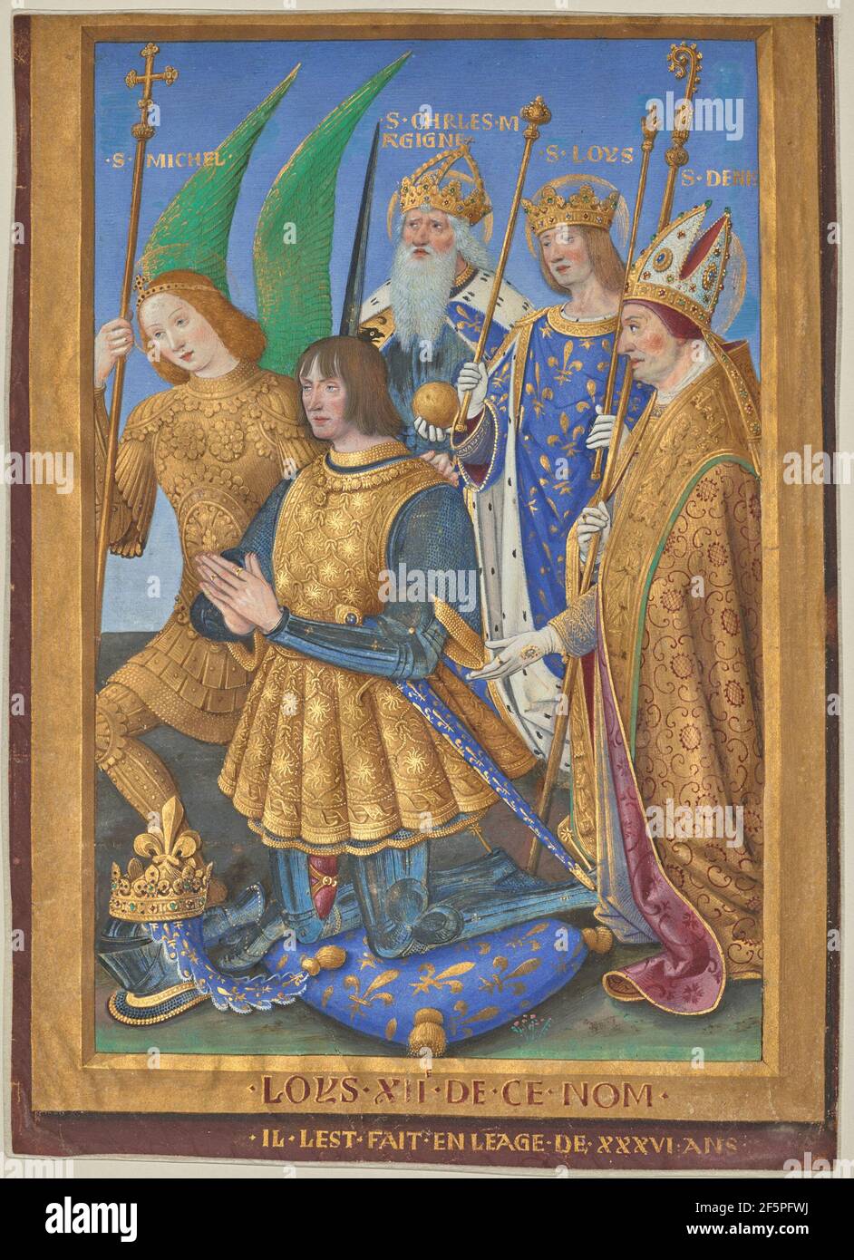 Louis XII of France Kneeling in Prayer, Accompanied by Saints Michael ...