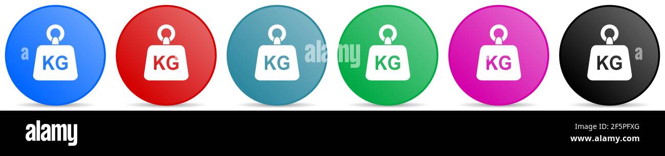 Weight, kg, kilogram vector icons, set of circle gradient buttons in 6 ...