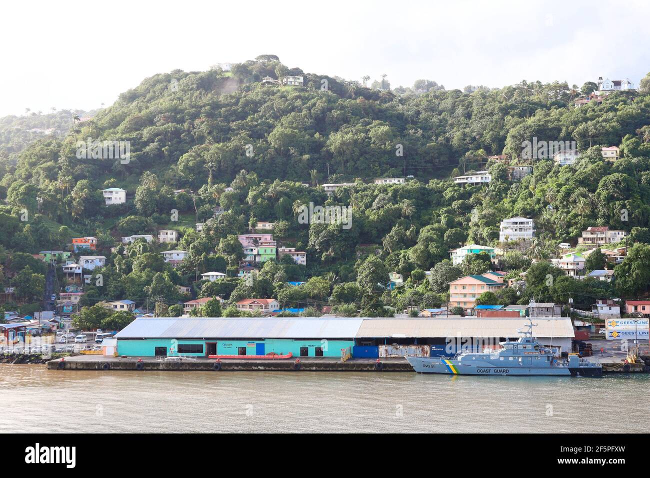 Castries Container Port and Ferry Terminal area with background hills ...