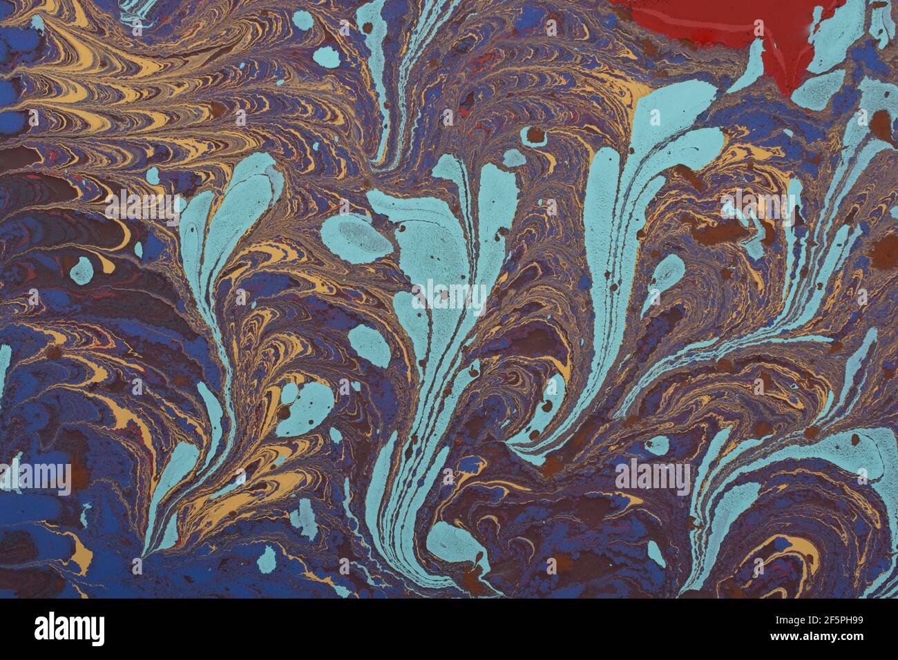 Colorful abstract texture in ebru technique in blue and brown colors ...