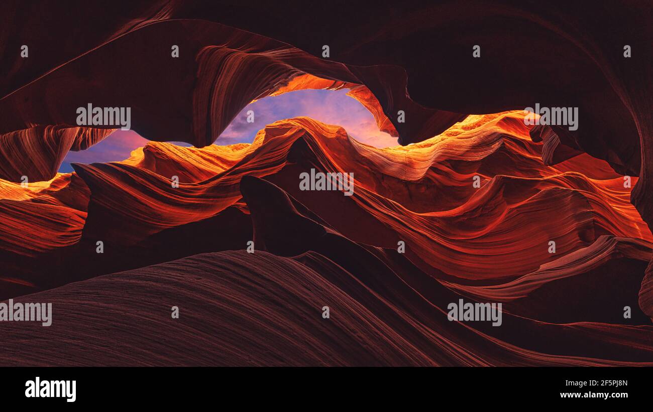 Low angle shot of the gorgeous Antelope Canyon, located in Arizona USA ...