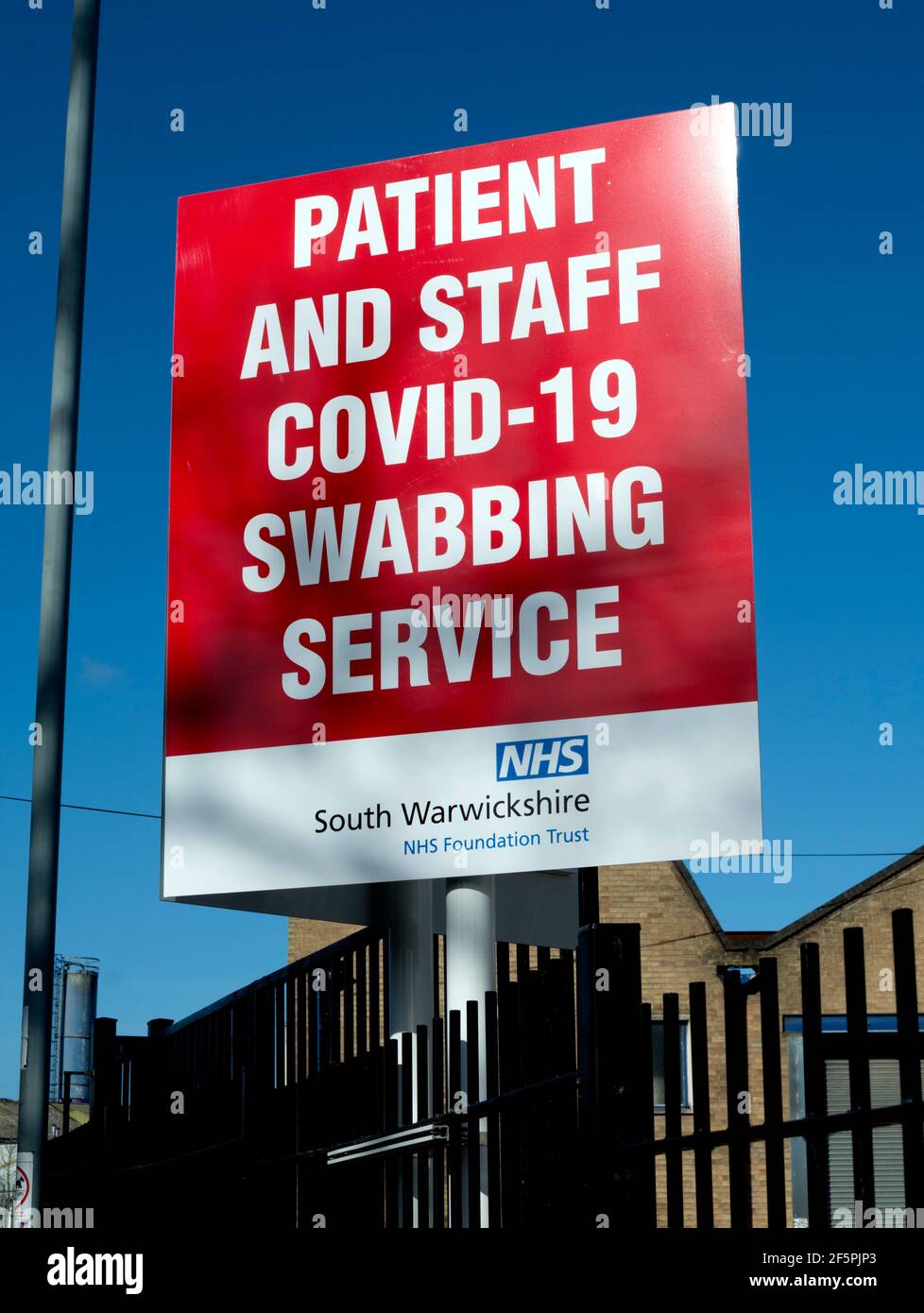 Covid-19 swabbing service for Warwick Hospital sign, Millers Road ...