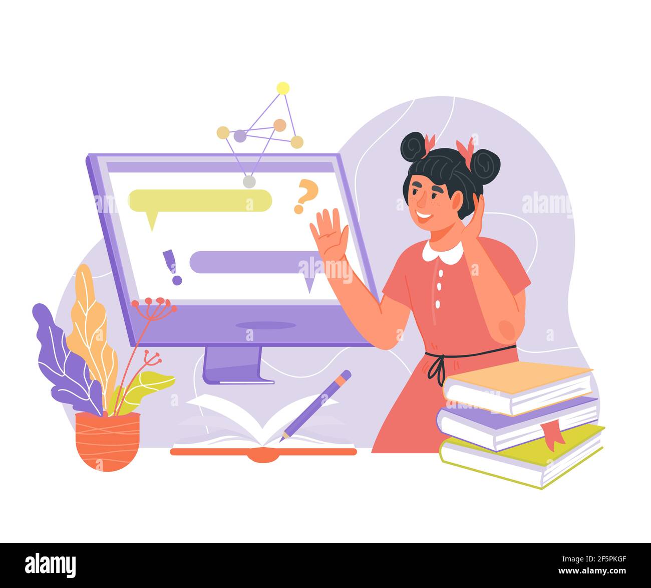 Kids online education and computer school concept with cheerful cute ...