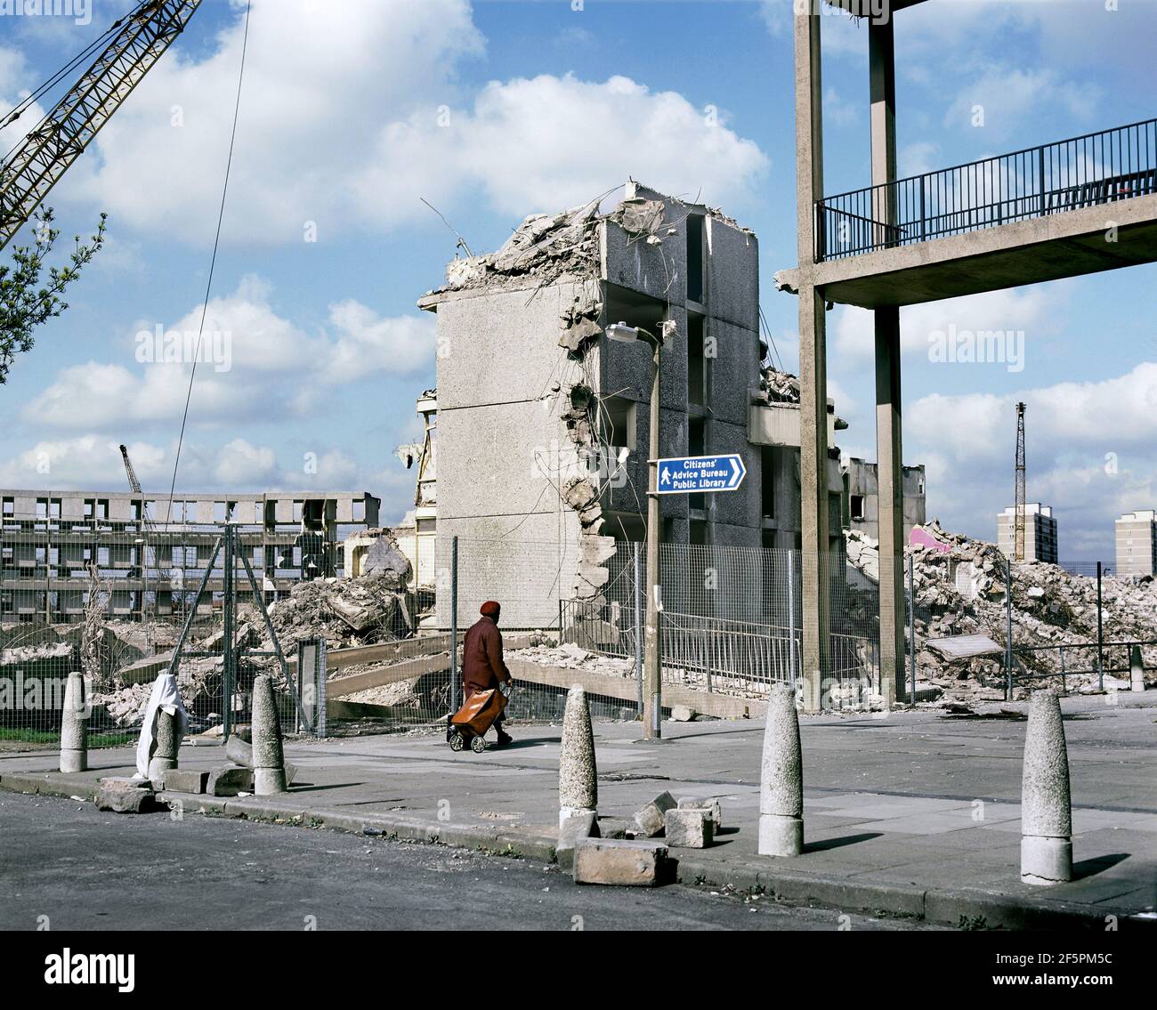 Demolishing the notorious Hulme Crescents, Manchester, 1995. The ...