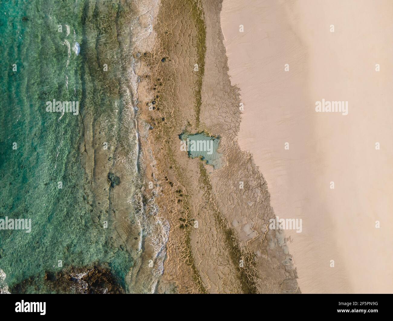 Sandy and rocky beach background overhead aerial shot. White sand ...
