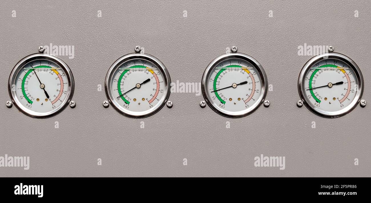 instrument panel multiple pressure gauges technical background Stock ...