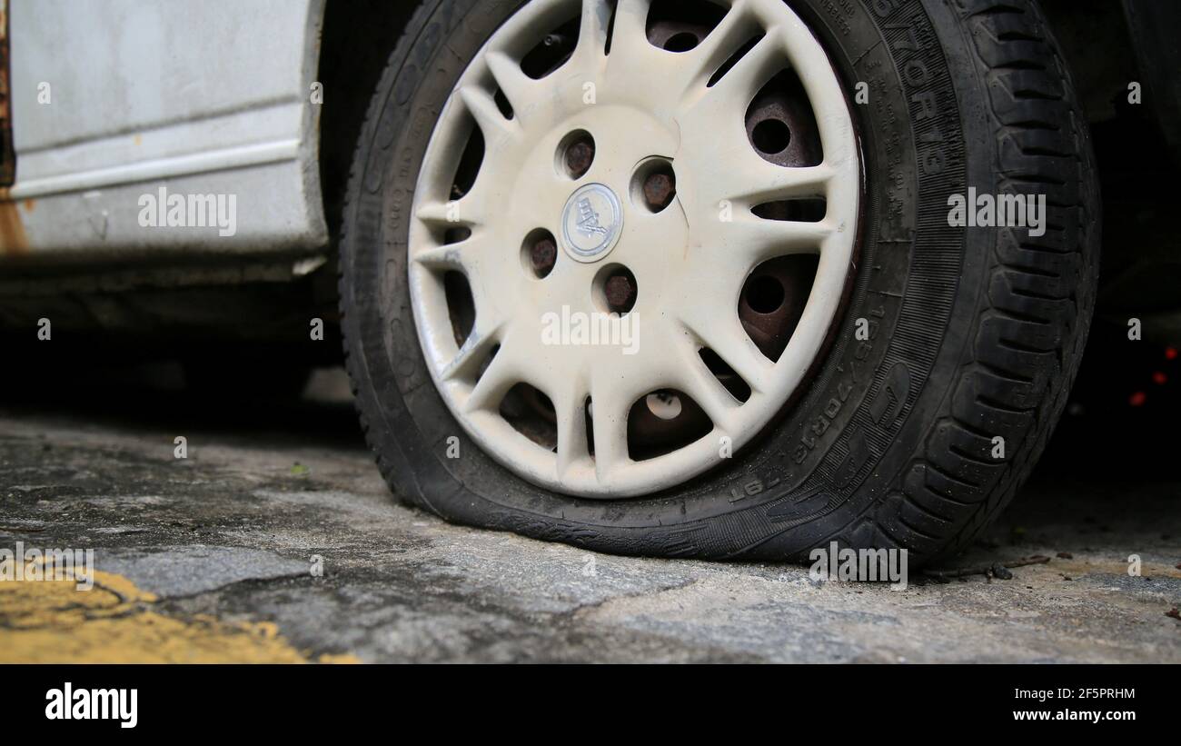 salvador, bahia / brazil - june 27, 2020: empty tire is seen in an ...