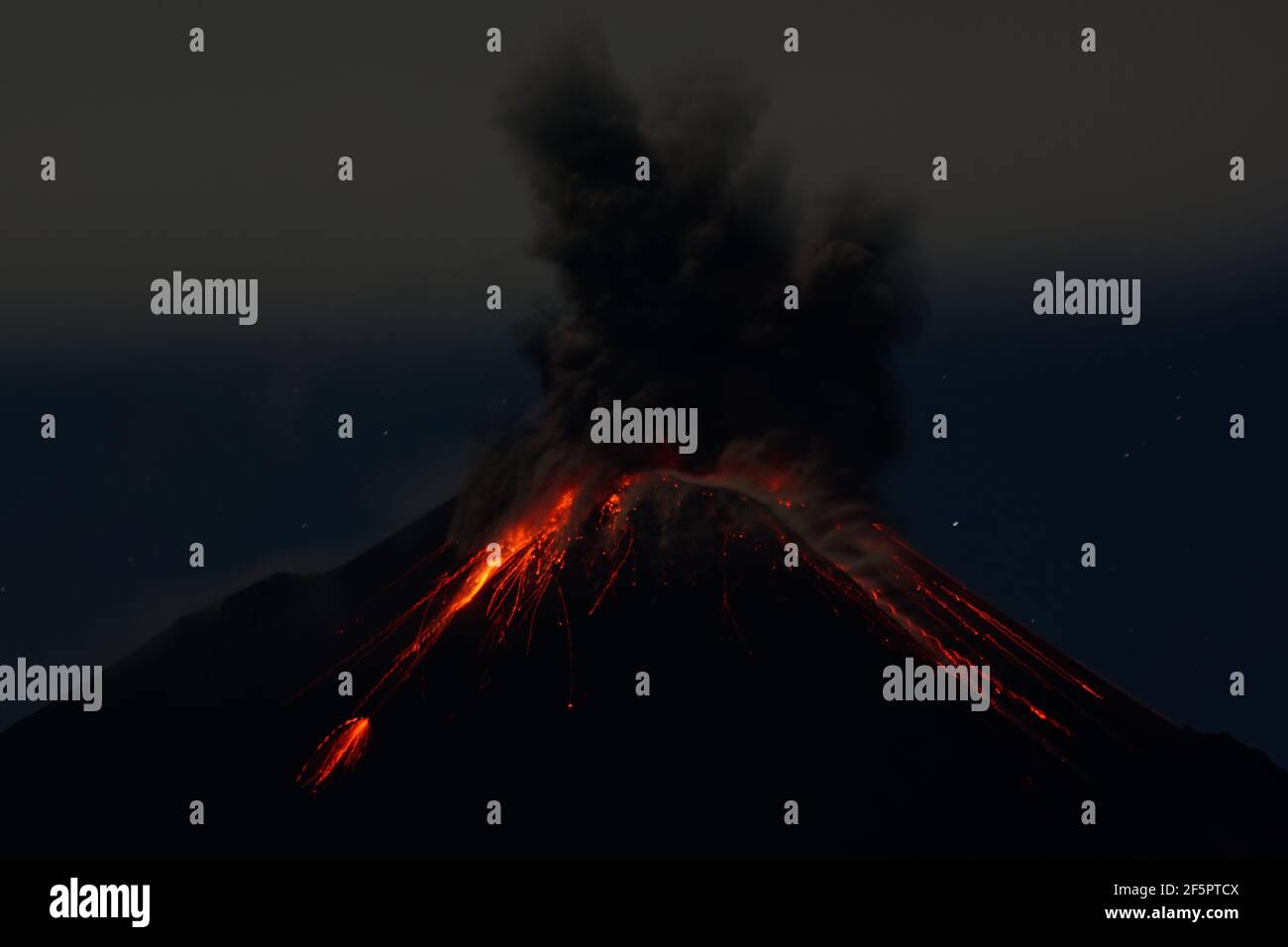 Reventador Volcano night eruption - Napo Province, Ecuador Stock Photo ...