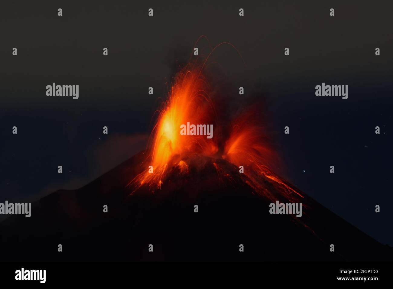 Reventador Volcano night eruption - Napo Province, Ecuador Stock Photo ...