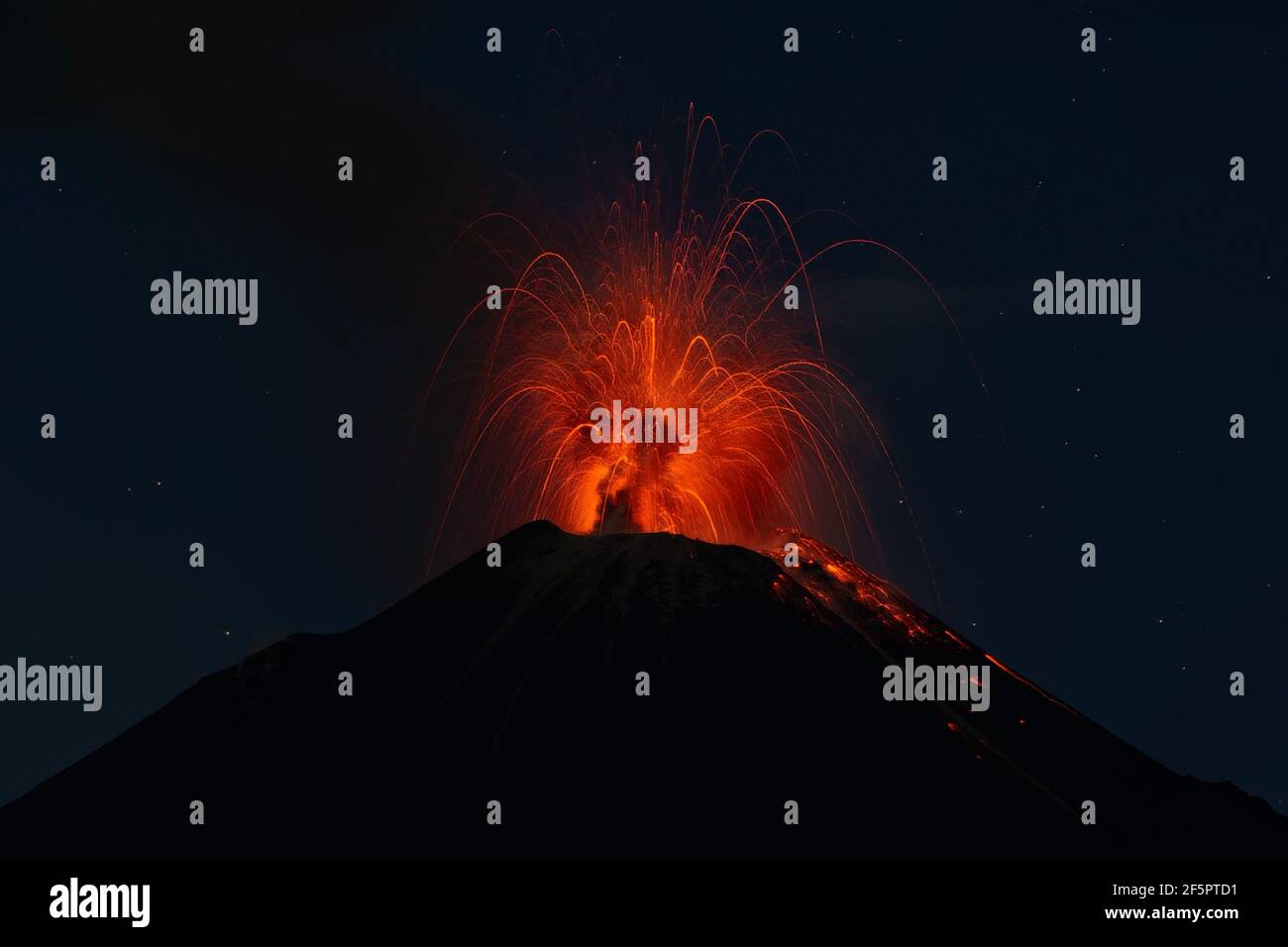 Reventador Volcano night eruption - Napo Province, Ecuador Stock Photo ...