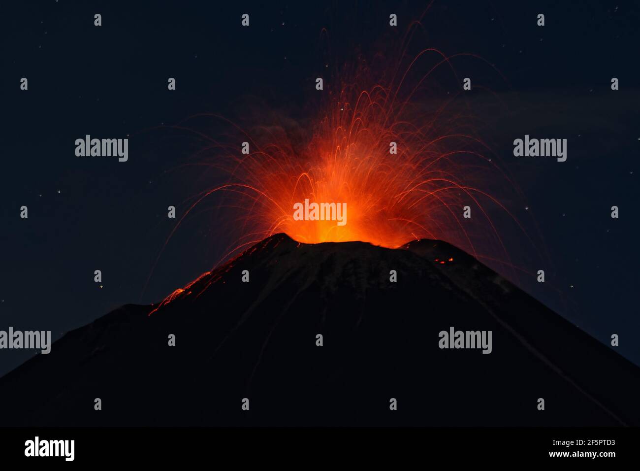 Reventador Volcano night eruption - Napo Province, Ecuador Stock Photo ...