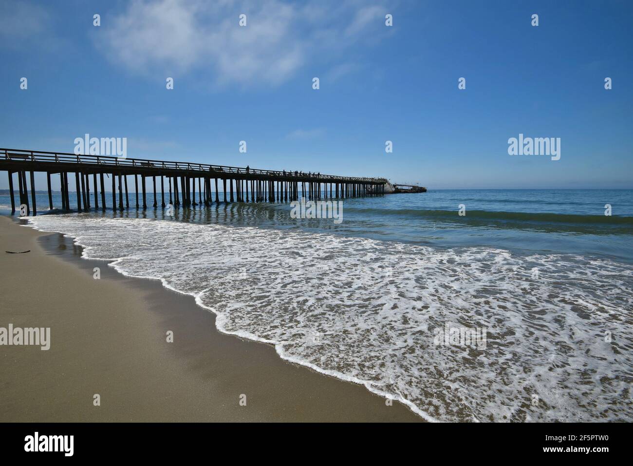 Landscape with view of Seacliff Beach wooden Pier and SS Palo Alto a ...