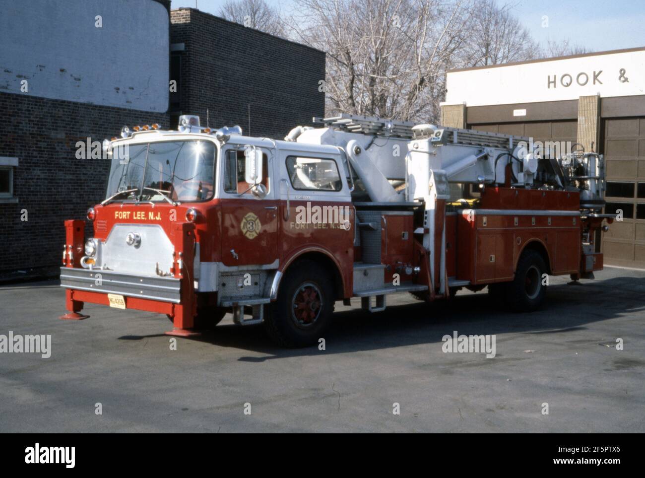 USA US-Fire Truck MACK CF Model Baker 75 Foot Tower Ladder Stock Photo ...