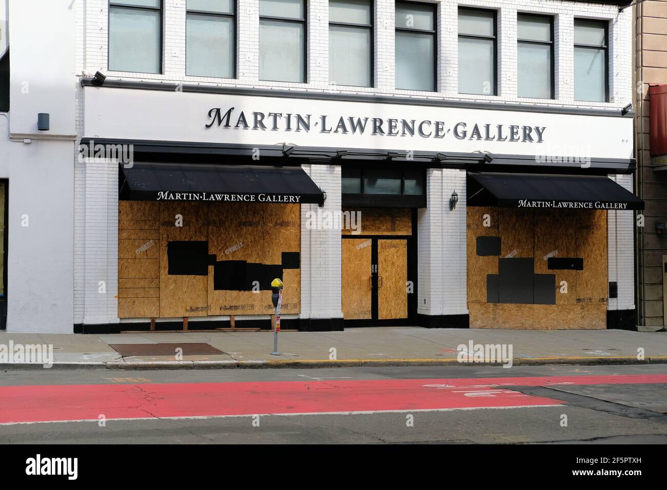 Exterior view of a boarded up Martin Lawrence Gallery near Union Square ...