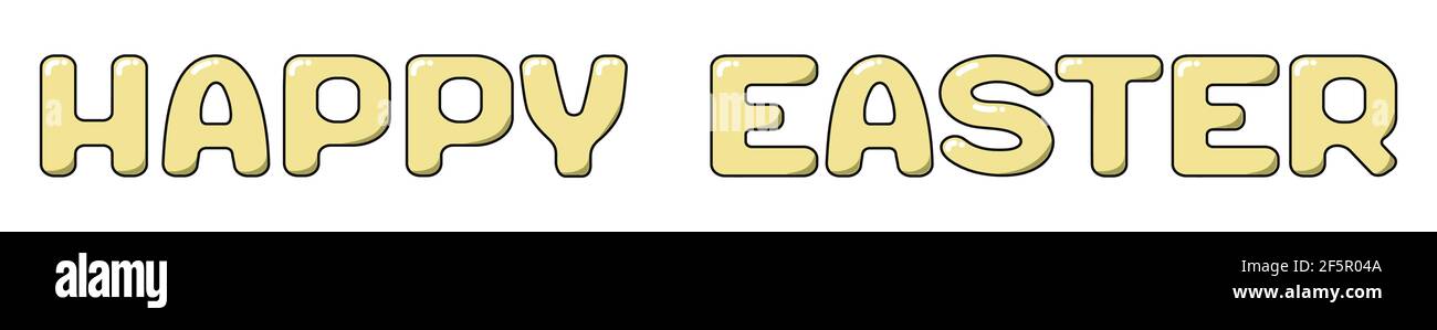 Happy Easter card with yellow lettering in cartoon style. Holiday ...