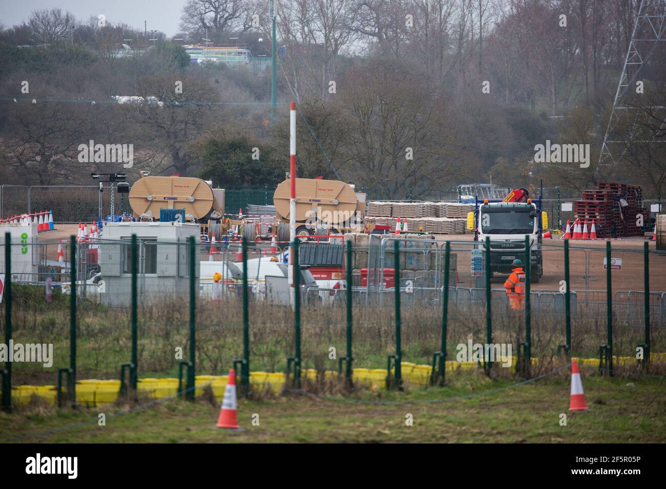 Harefield, UK. 18th March, 2021. Construction equipment extends across ...
