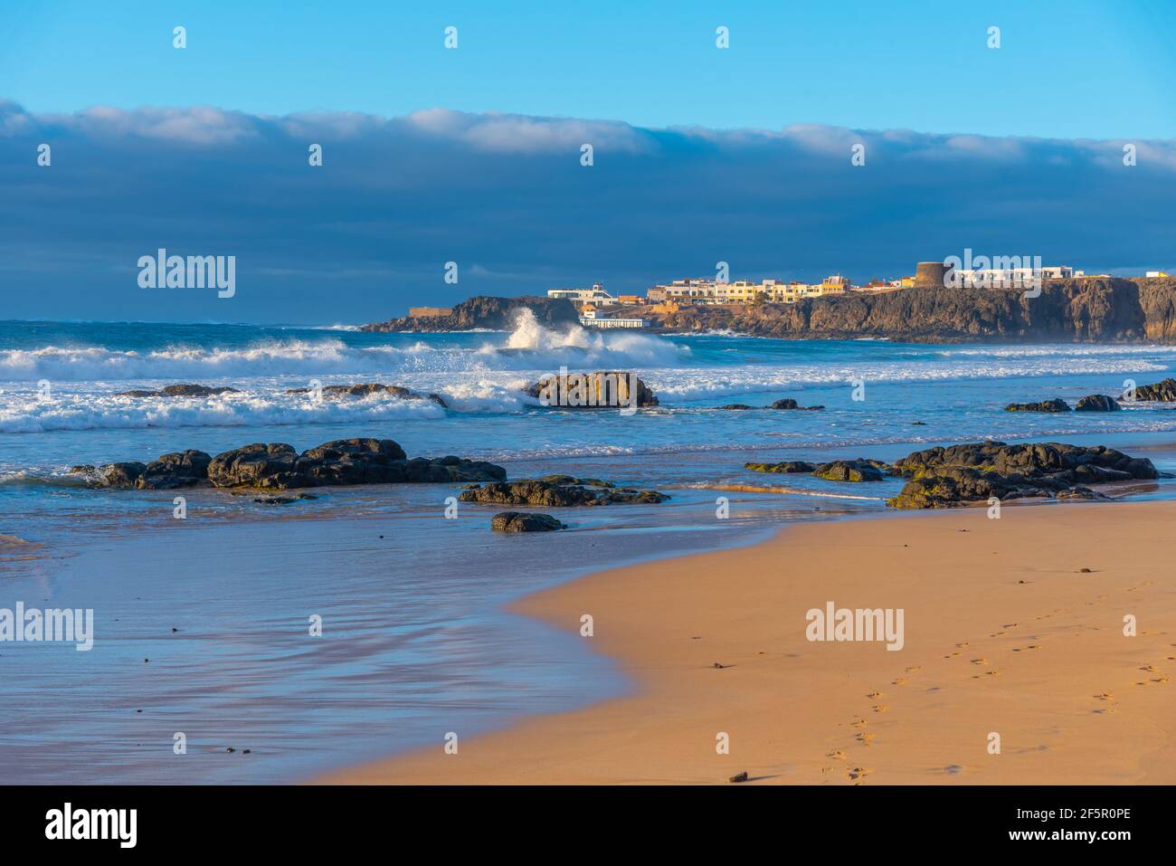 Coastline with beaches extending from El Cotillo village at ...