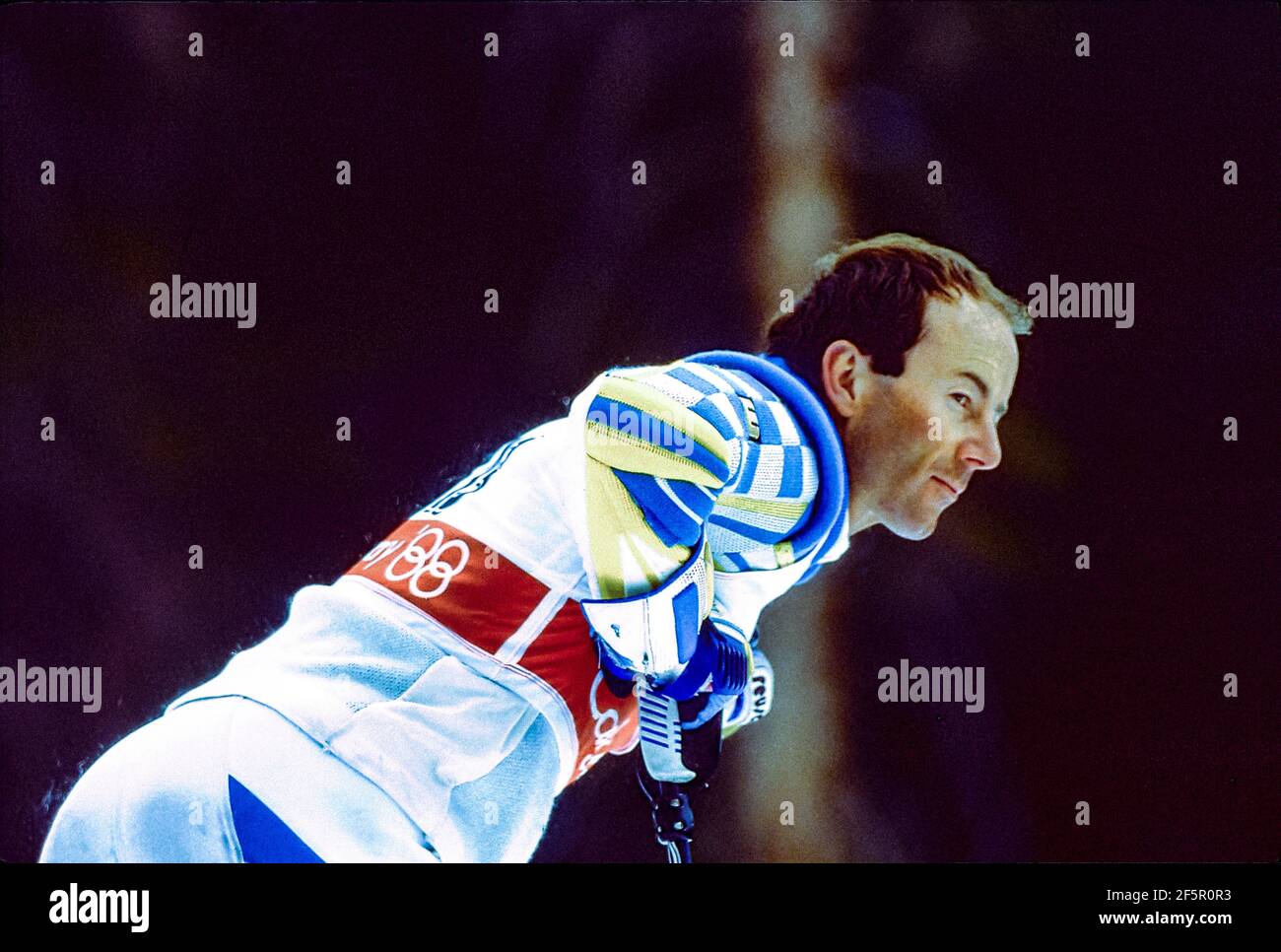 Ingemar Stenmark (SWE) competing in the men's slalom at the 1988 ...