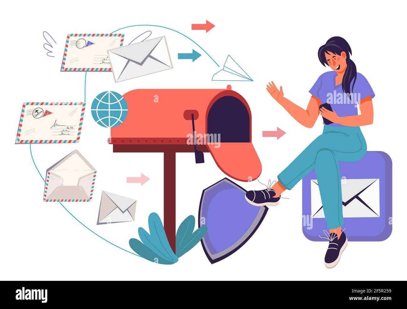 Mailing and Email marketing concept with woman getting and sending ...