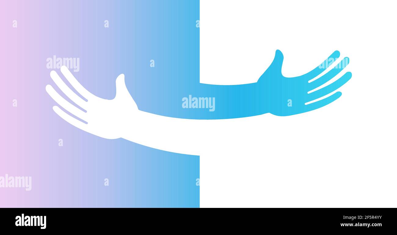 Human hugs, hugging hands, support and love symbol, hugged arms girth ...