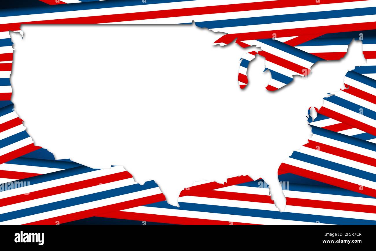 Illustration of US map with red blue and white banner with white space ...