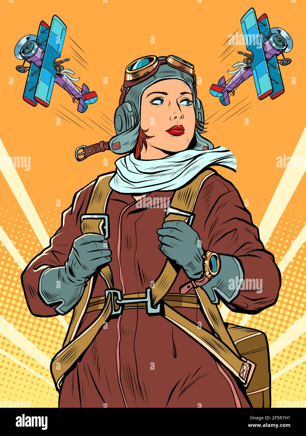 female retro pilot. professional military pilot Pop art retro ...