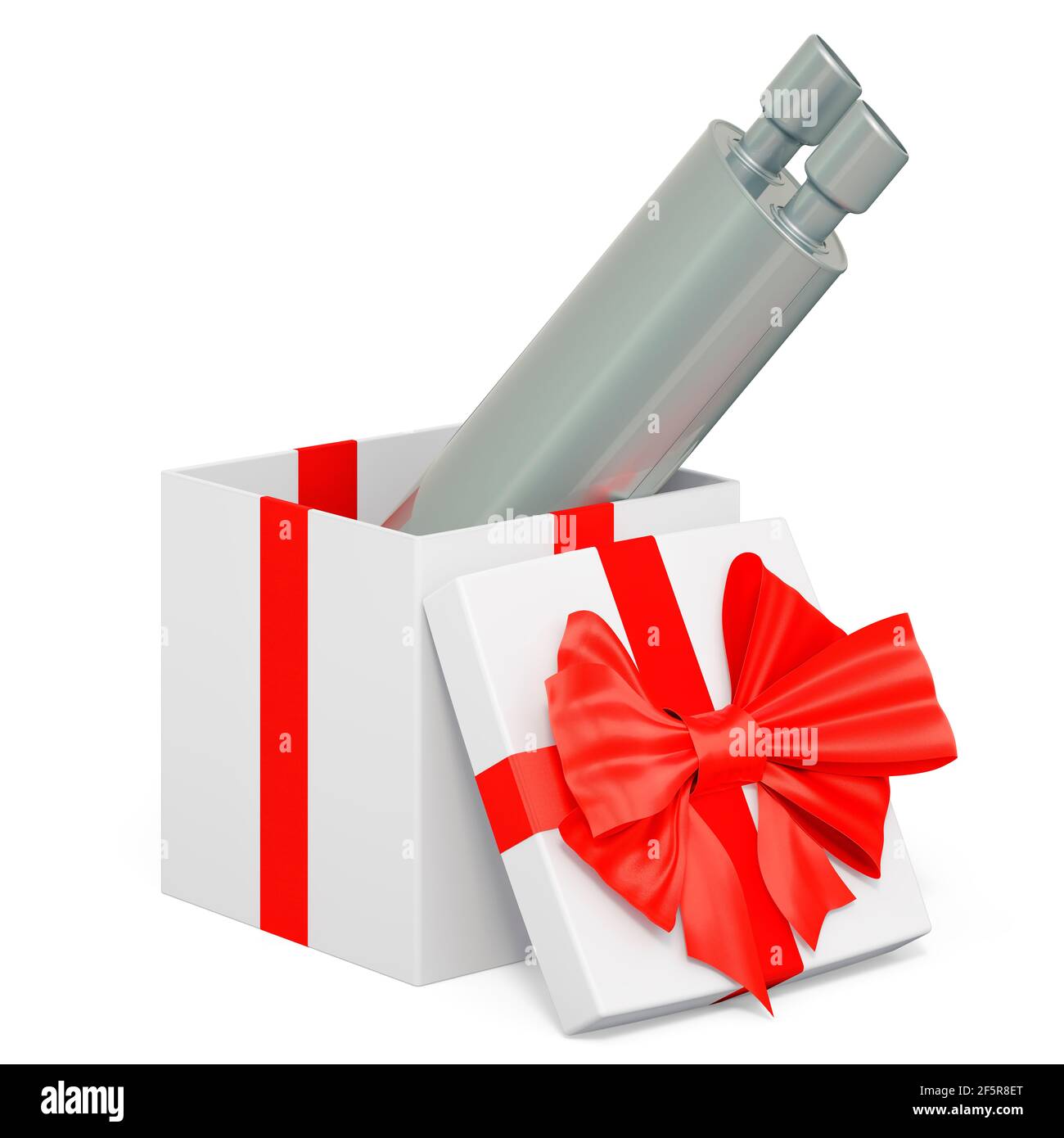 Car exhaust pipe inside gift box, present concept. 3D rendering ...