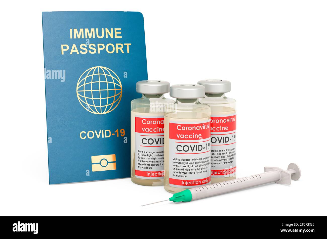 Immune passport with vaccine, 3D rendering isolated on white background ...