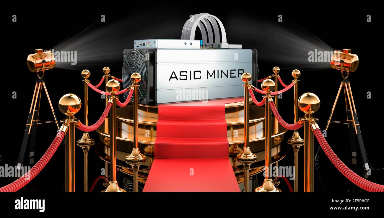 Podium with ASIC miner, 3D rendering isolated on black background Stock ...
