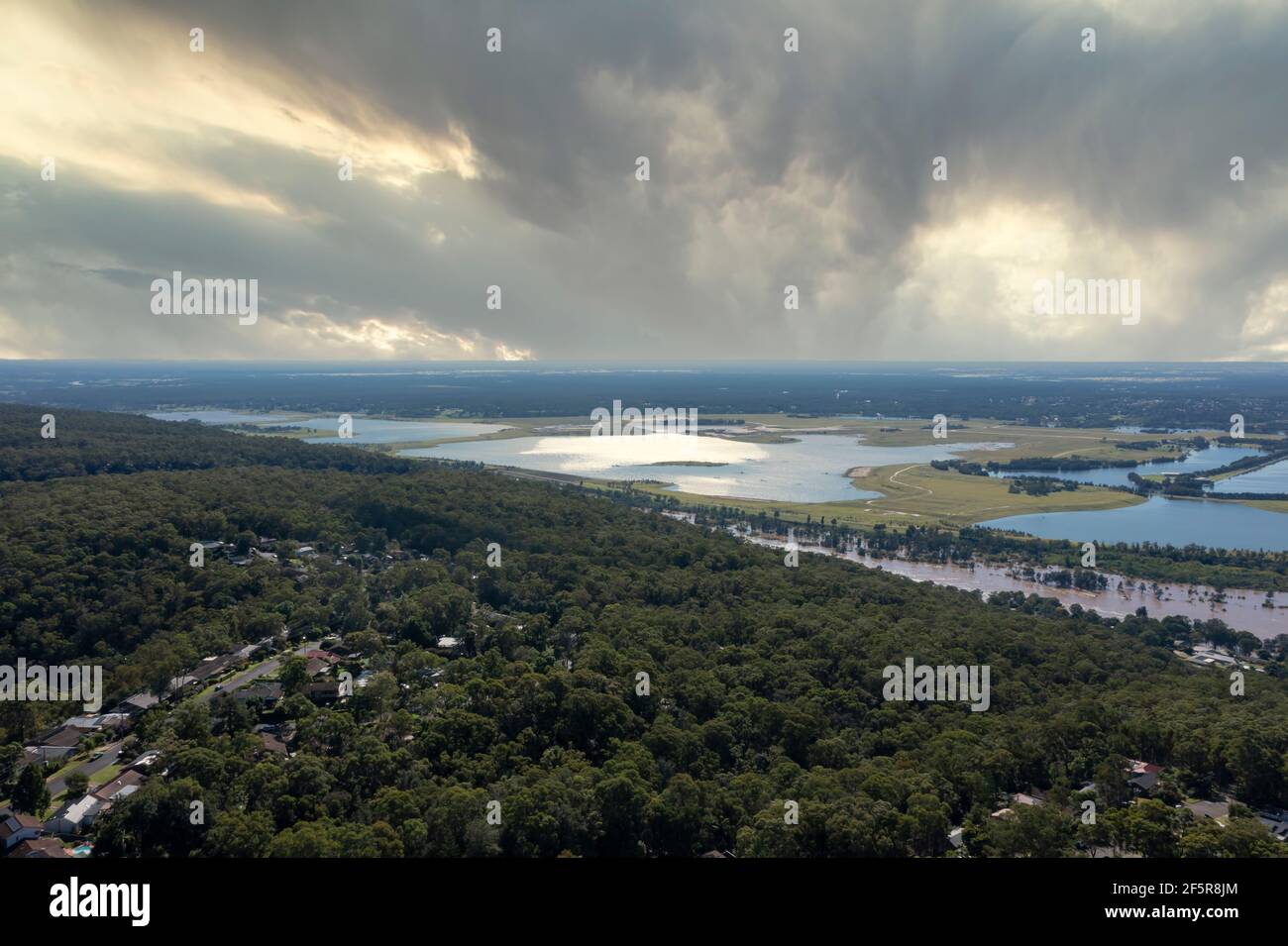 Aerial view of flooding of the Nepean River and the Sydney ...