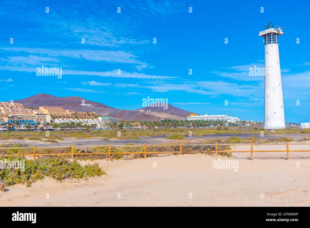 Morro Jable Lighthouse at Fuerteventura, Canary islands, Spain Stock ...