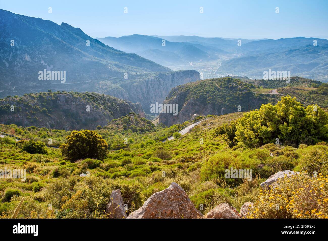 Landscape of a beautiful mountain valley on Crete island, Greece Stock ...