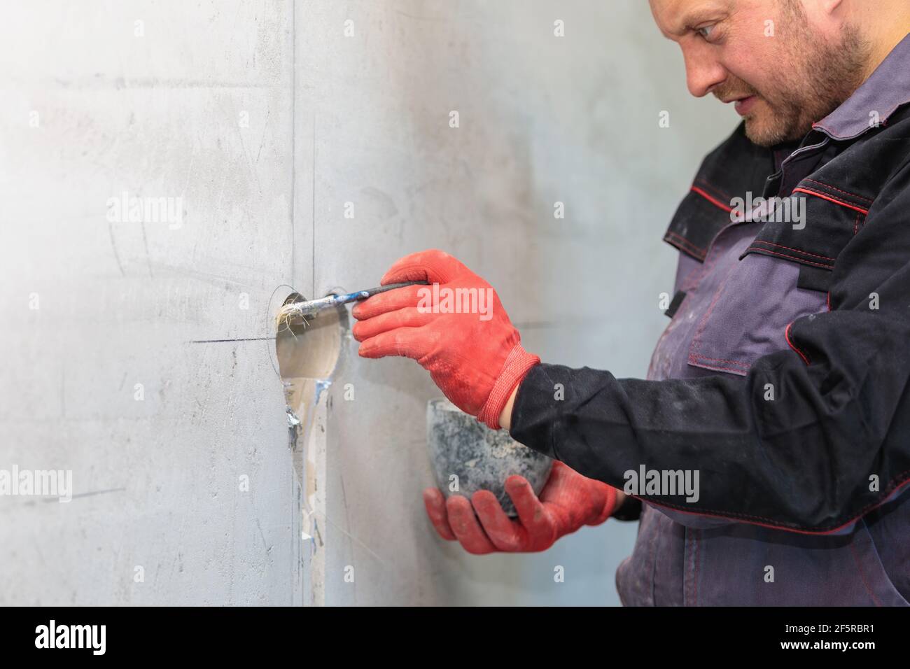 The electrician will prime the holes and channels for outlets and wires ...