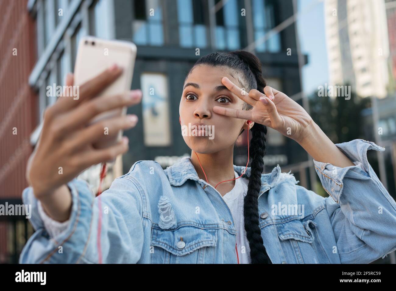 Influencer Using Mobile Phone Streaming Video On Street Beautiful