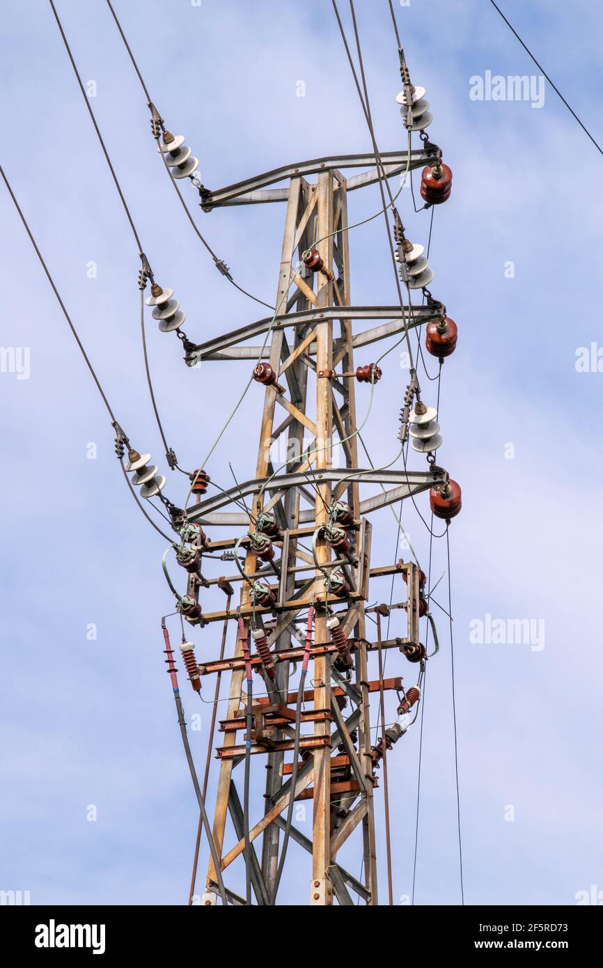 Electric post high voltage power distribution Stock Photo - Alamy