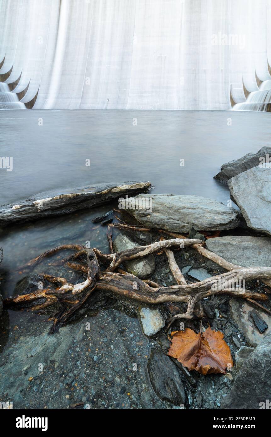 Water cascading down the Liberty Dam in the Patapsco River in Maryland ...