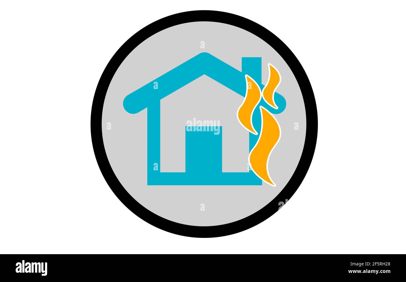 Illustration of a small burning house icon against a white background ...
