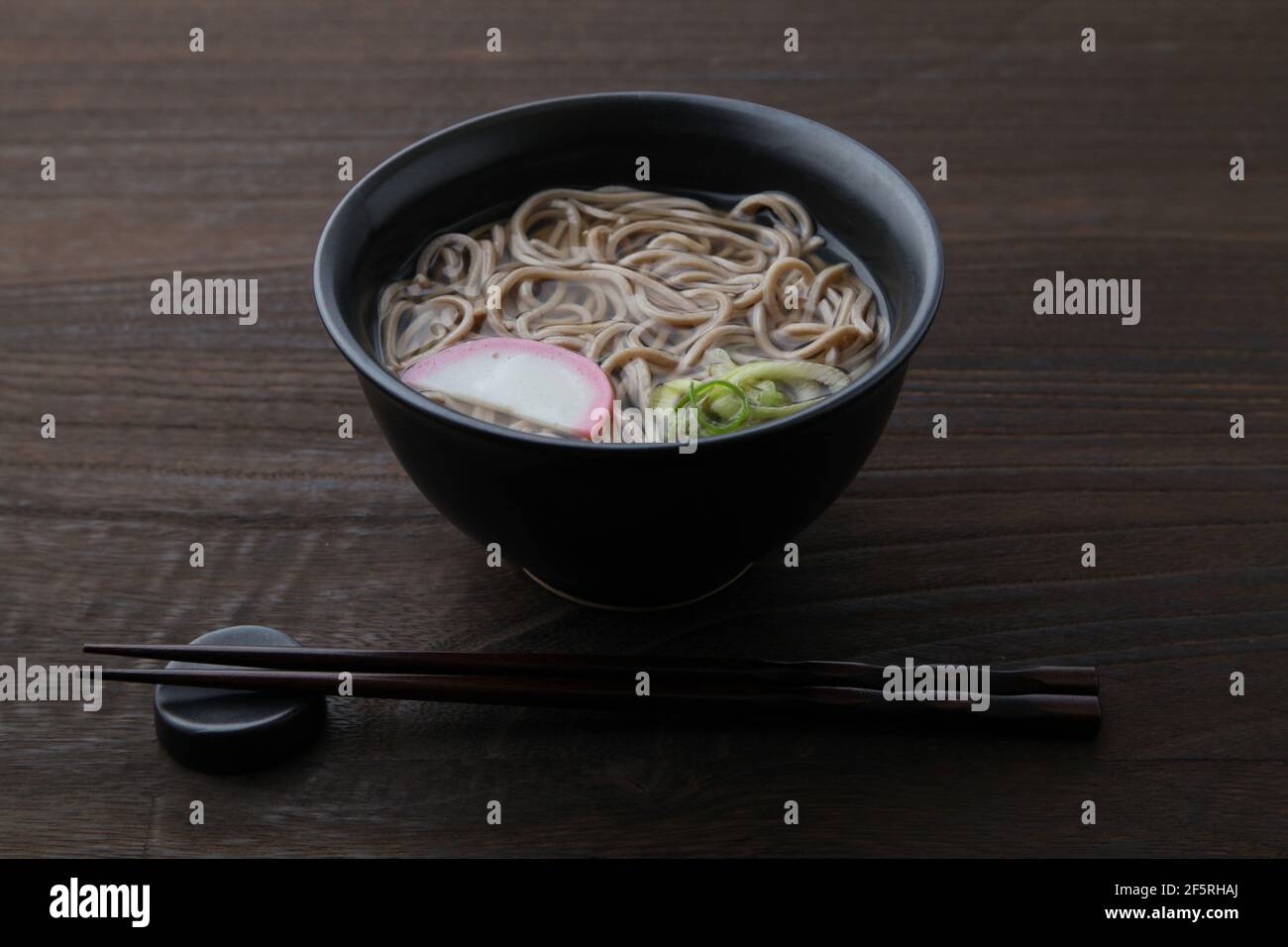 soba buckwheat noodles Japanese isolated on wooden table Stock Photo ...