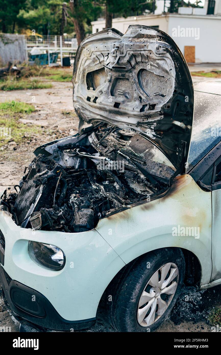 Budva, Montenegro - 17 march 2021: Citroen C3 2016 passenger car burnt ...