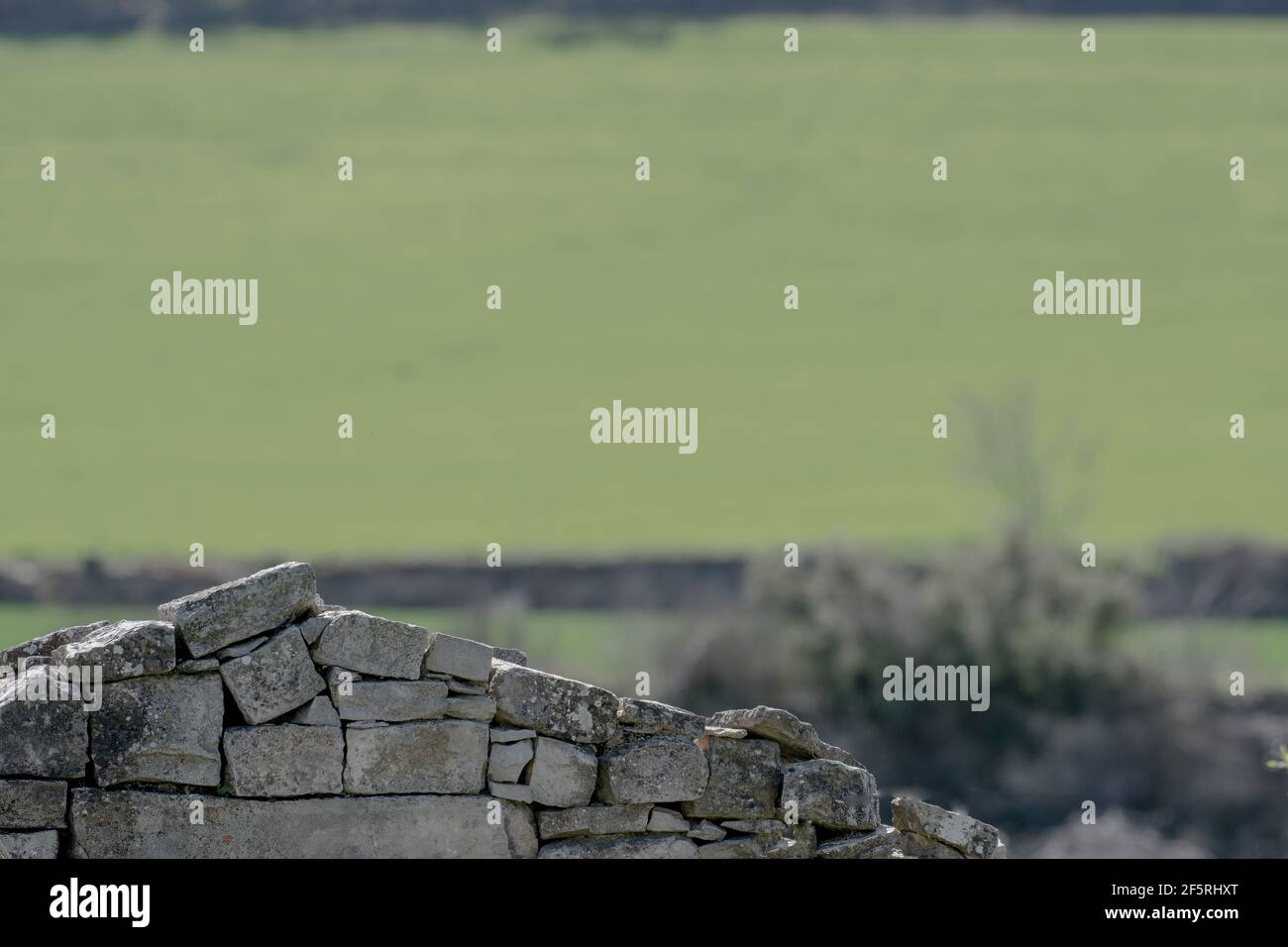 triangular shaped stone wall with green blurred background and plenty ...