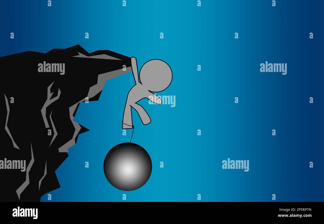 An illustration of an icon of a person hanging on a rock with a metal ...