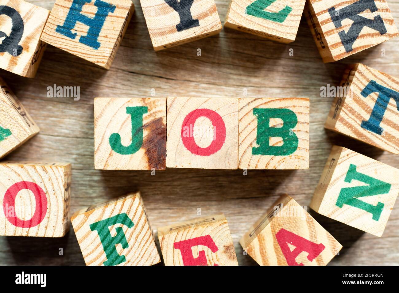 Alphabet letter block in word job with another on wood background Stock ...