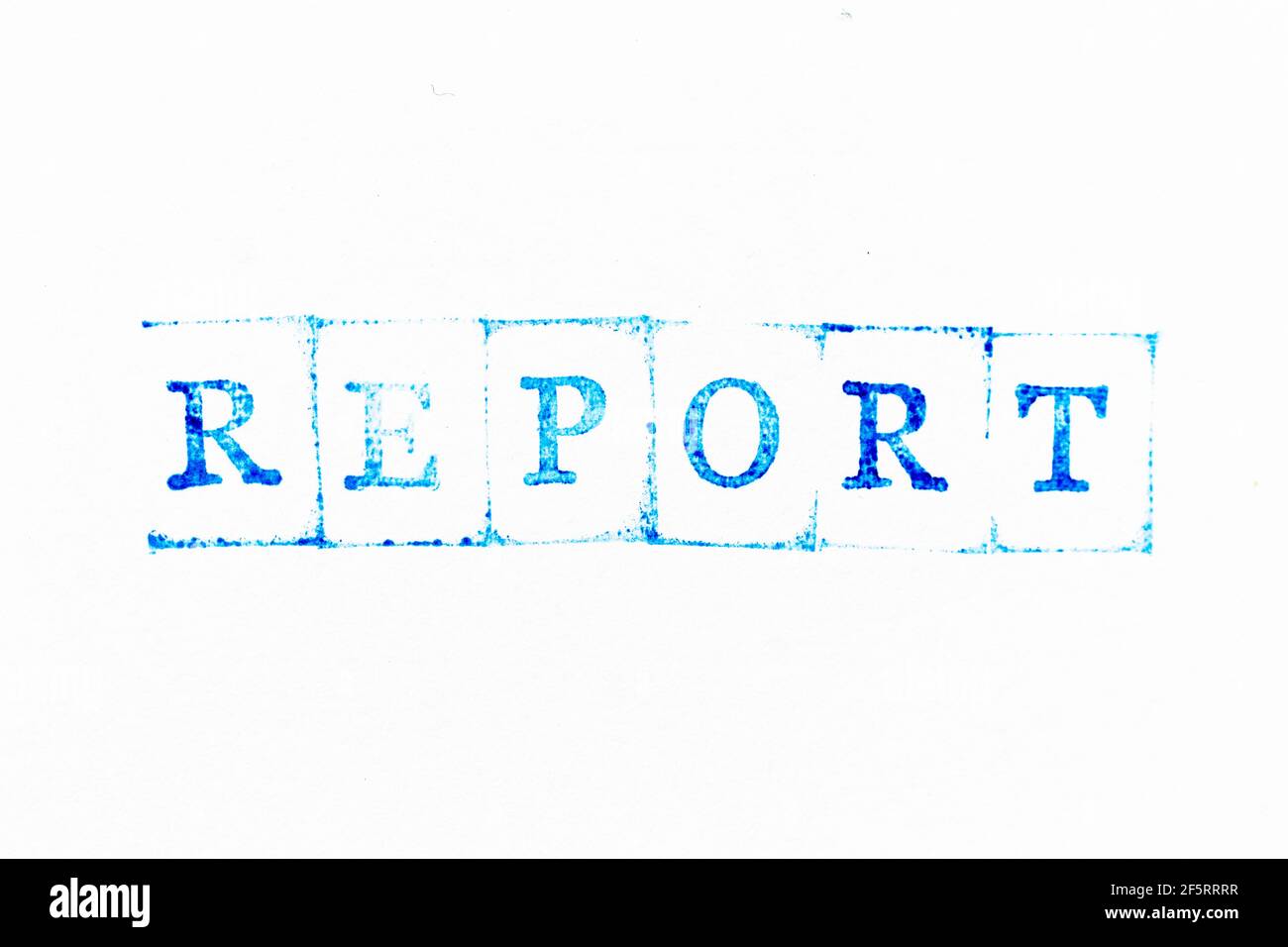 Blue color ink rubber stamp in word report on white paper background ...