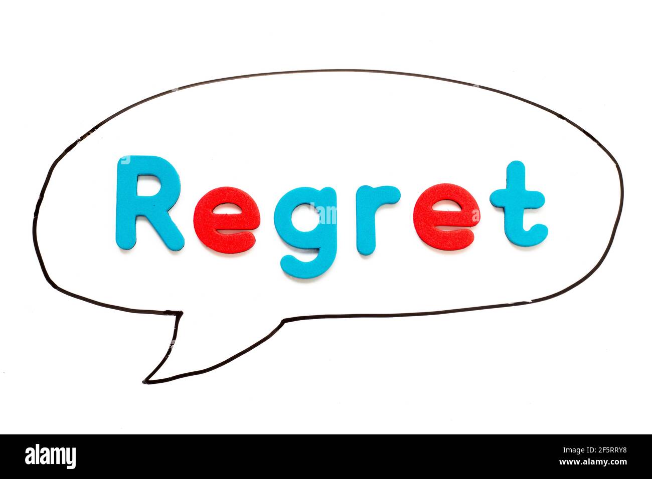Alphabet letter with word regret in black line hand drawing as bubble ...