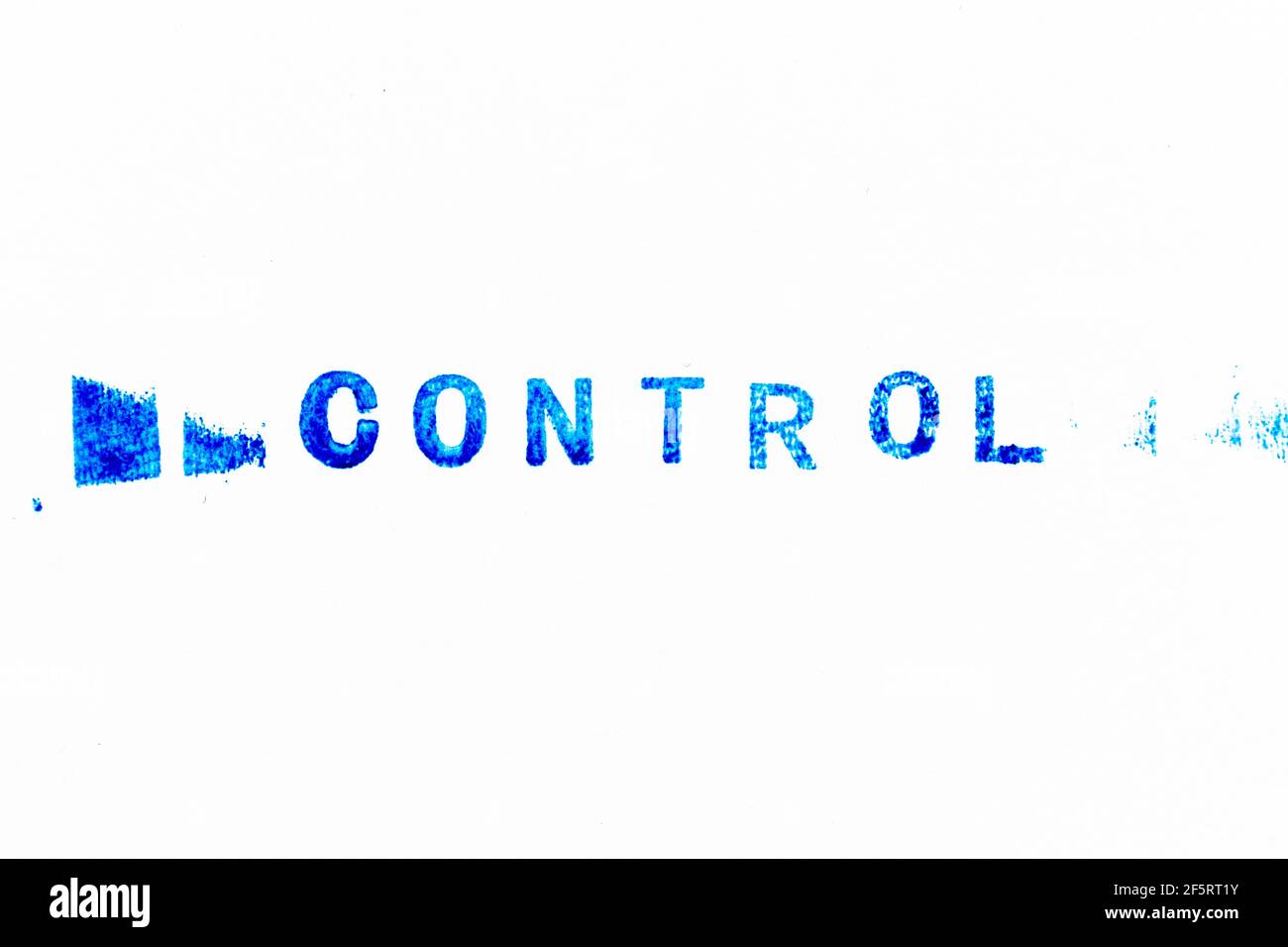 Blue color ink of rubber stamp in word control on white paper ...