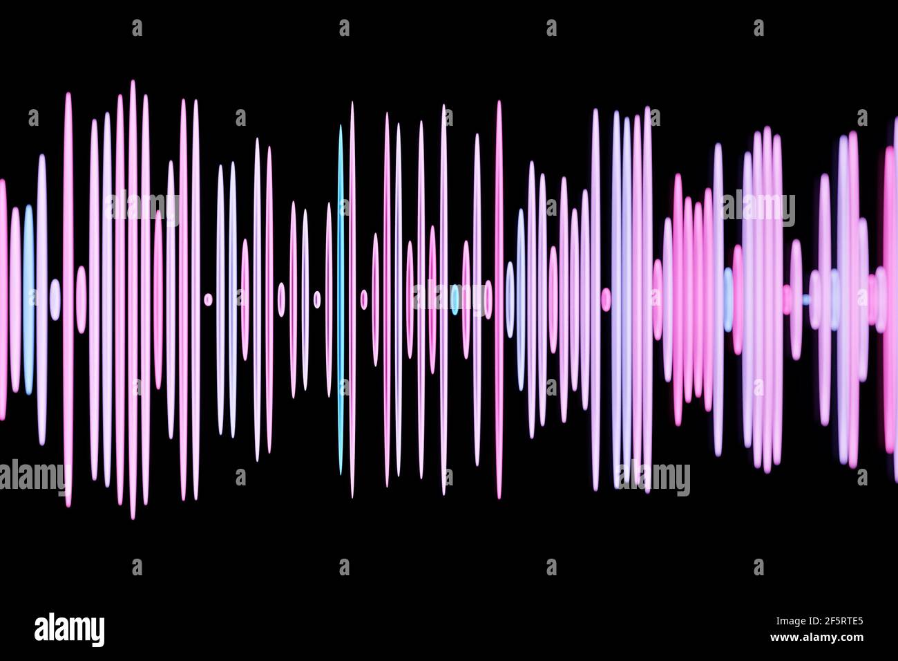 3d illustration of pink and blue glowing color lines. Musical line ...