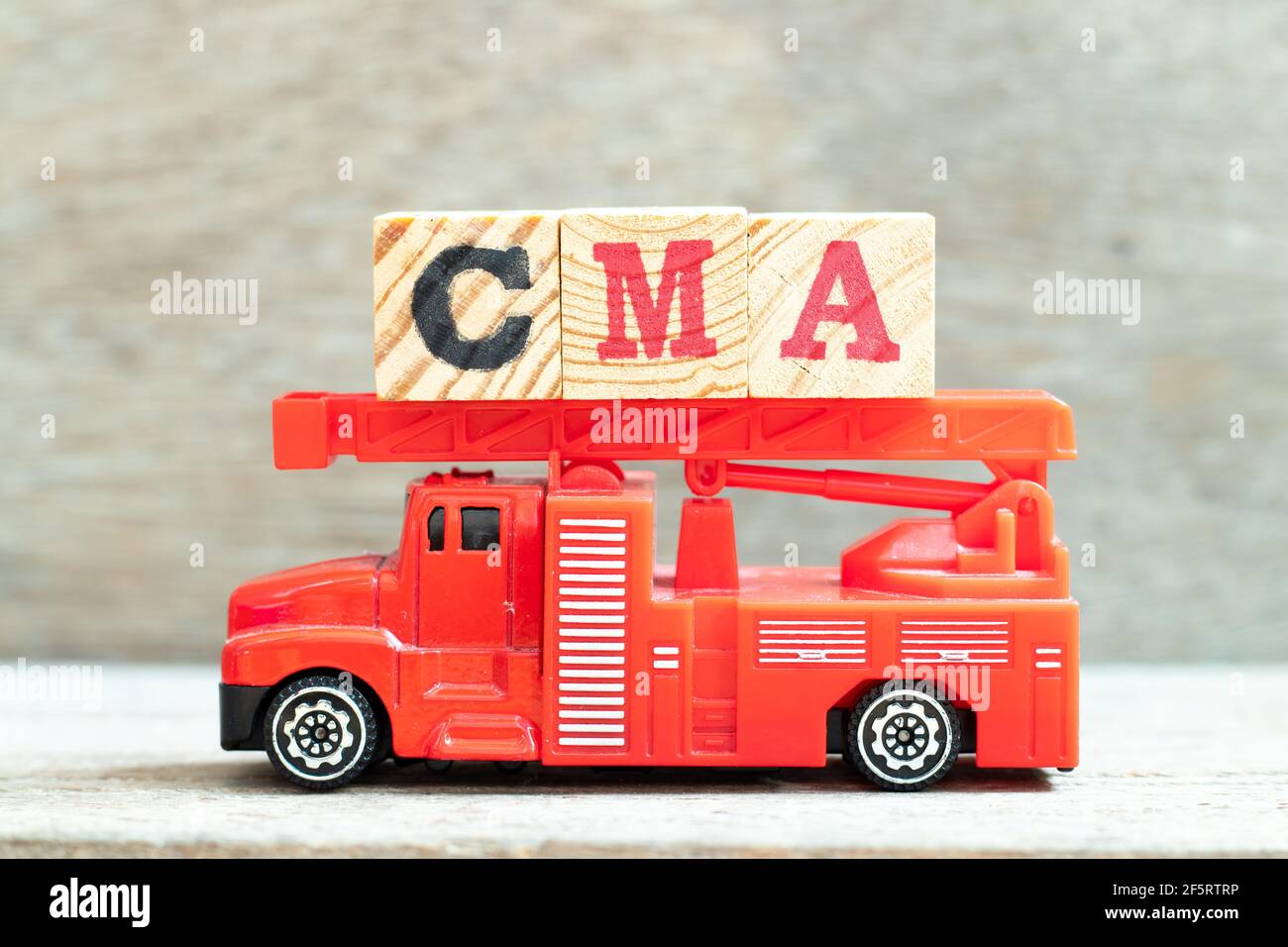 Fire ladder truck hold letter block in word CMA (Abbreviation of ...
