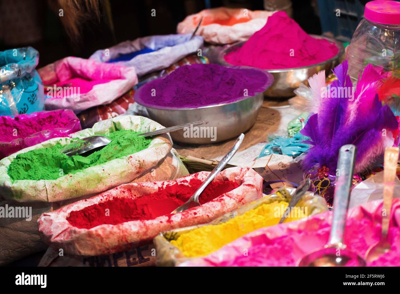 Exhibit colorful powder in a bag for sell for sell during Indian ...