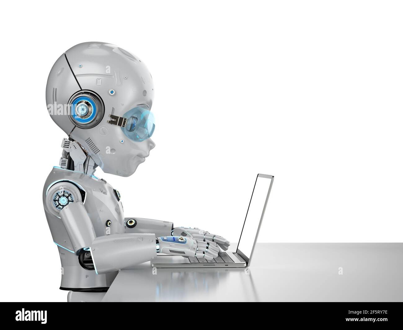 Automation office worker concept with 3d rendering cute robot work with computer notebook ...